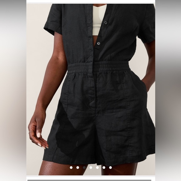 Athleta | Pants & Jumpsuits | Athleta Linen Romper In Midnight Black ...